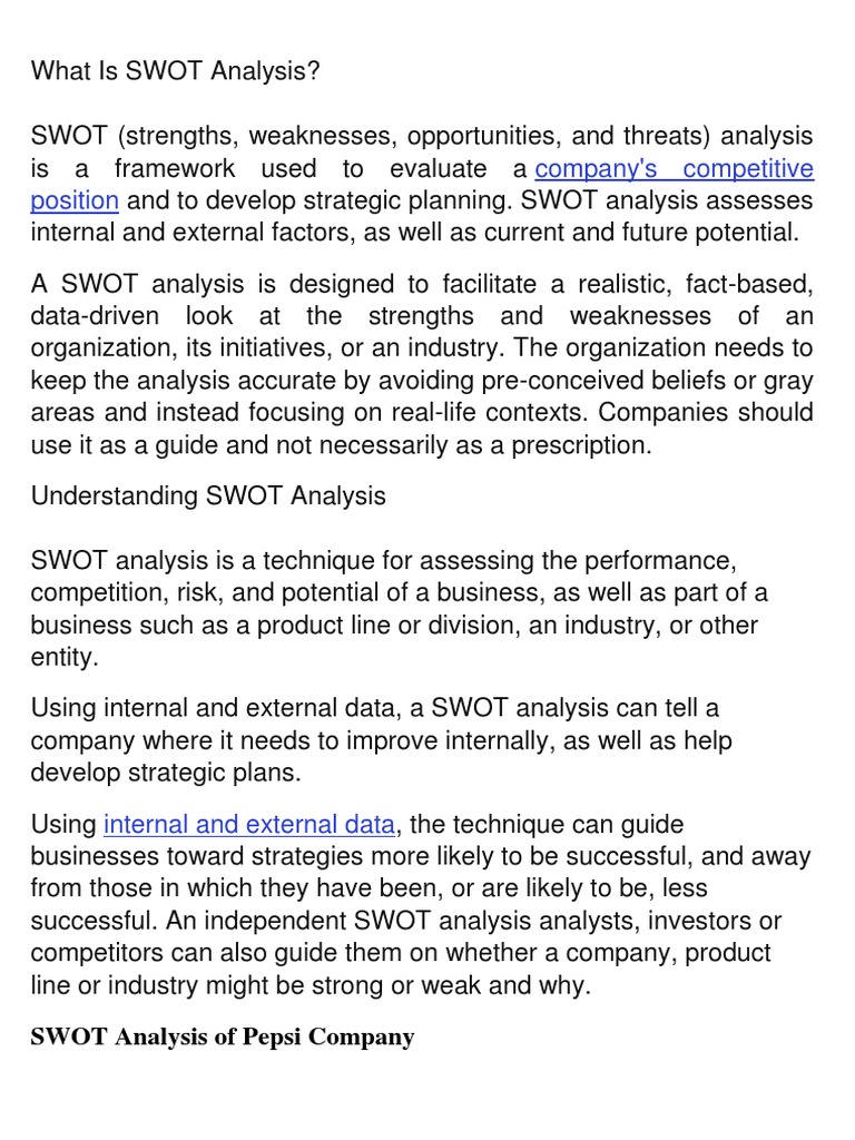 SWOT Analysis | PDF | Pepsi Co | Brand