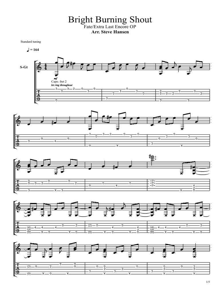 Bright Burning Shout Fate Extra Last Encore Op | PDF | String ...