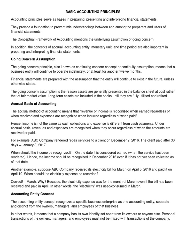 Basic Accounting Principles | PDF | Historical Cost | Going Concern