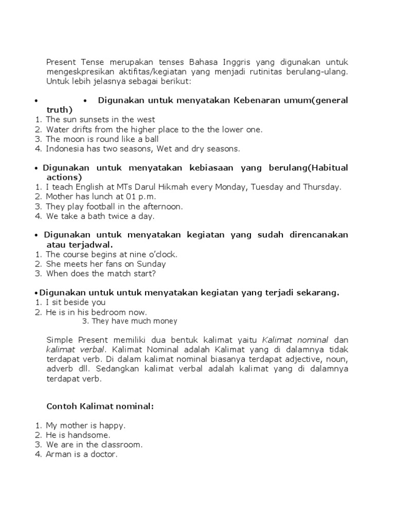 Modul Les Kelas 8 (Simple Present Tense) | PDF