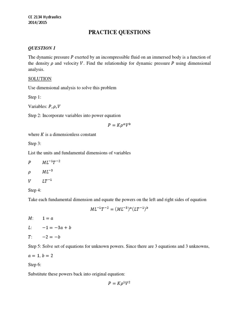Hydraulics Practice Questions and Solutions | PDF | Boundary Layer | Fluid Dynamics