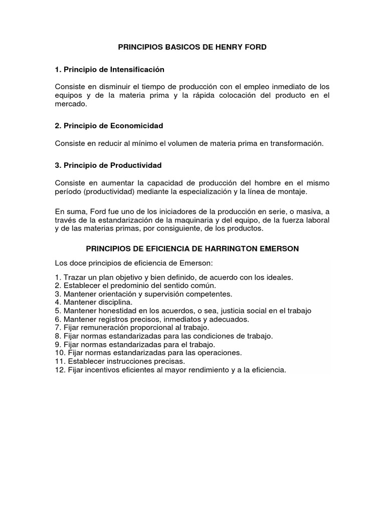 Principios Basicos de Henry Ford | PDF | Compania de motores ford | Los ...