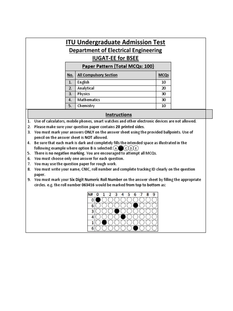 ITU BSEE Admission Test Guide | PDF