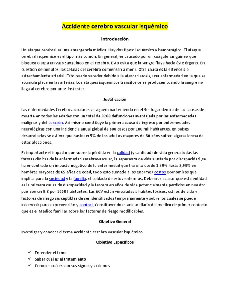 ACV Isquémico: Causas y Tratamiento | PDF | Carrera | Isquemia