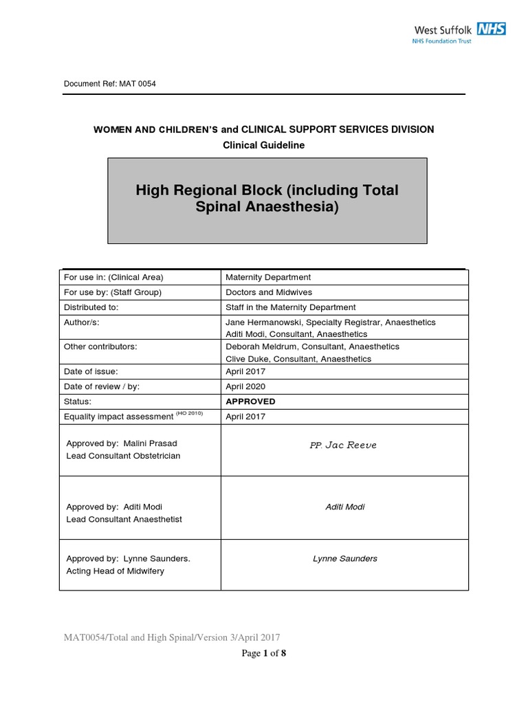 Total and High Spinal | PDF | Anesthesia | Pain