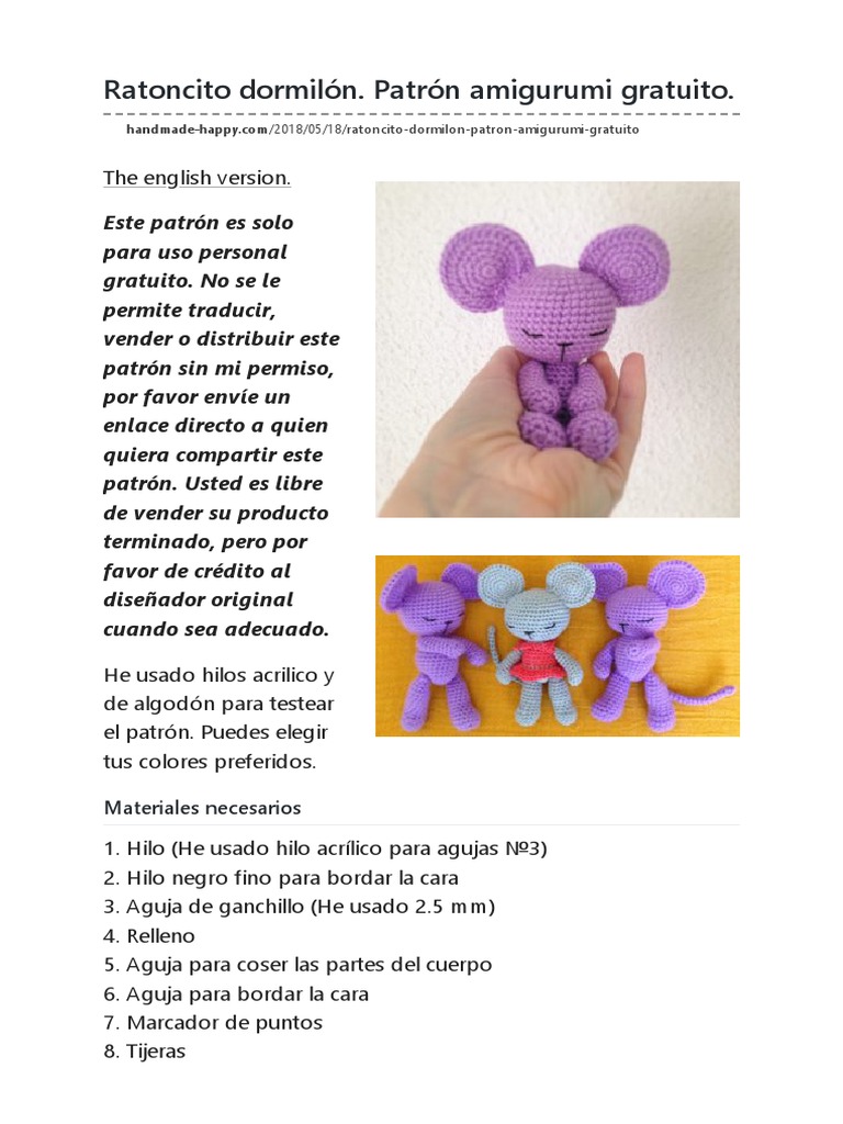 Patrón Gratis: Ratón Dormilón Amigurumi | PDF | Amigurumi | Ocio