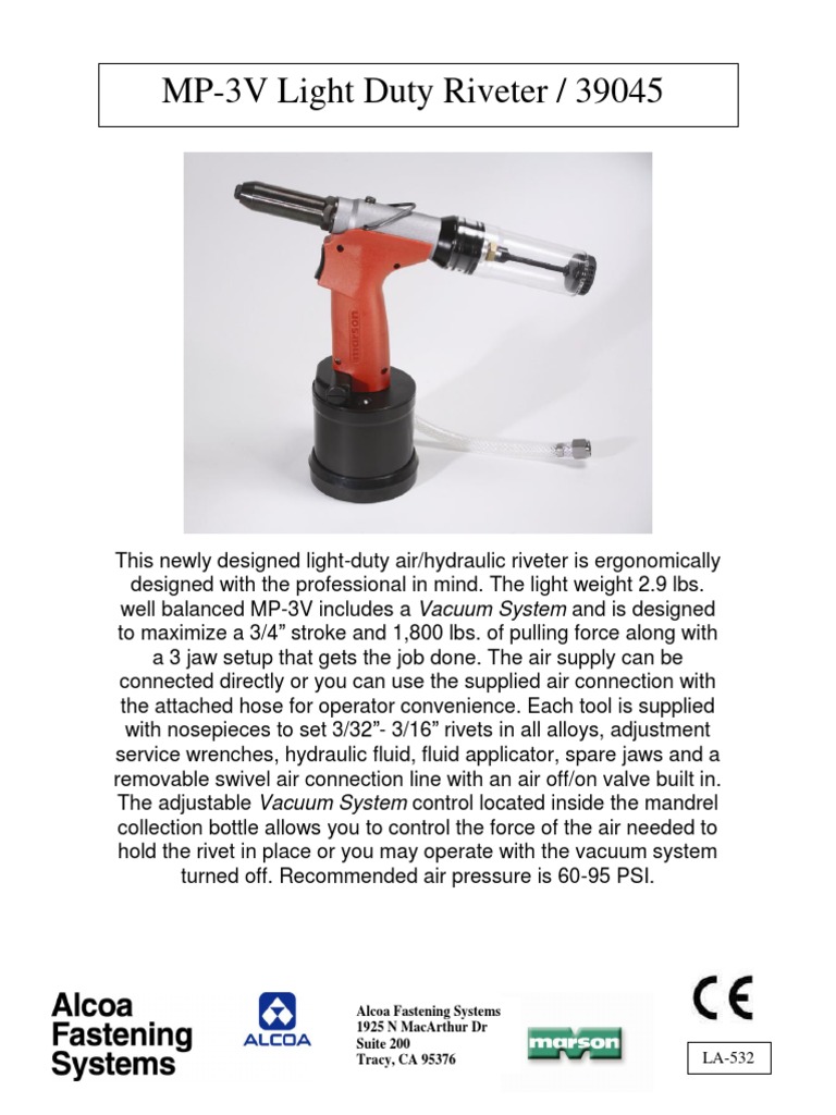 Mp-3V Light Duty Riveter / 39045: Alcoa Fastening Systems 1925 N ...