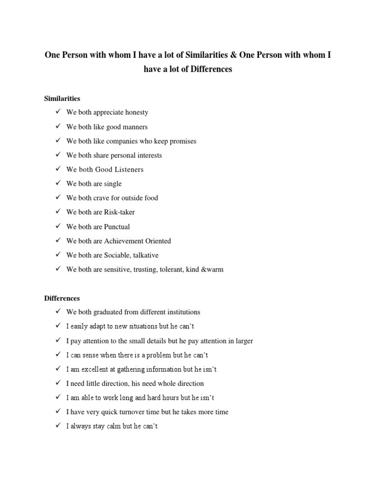 Similrities & Differences | PDF