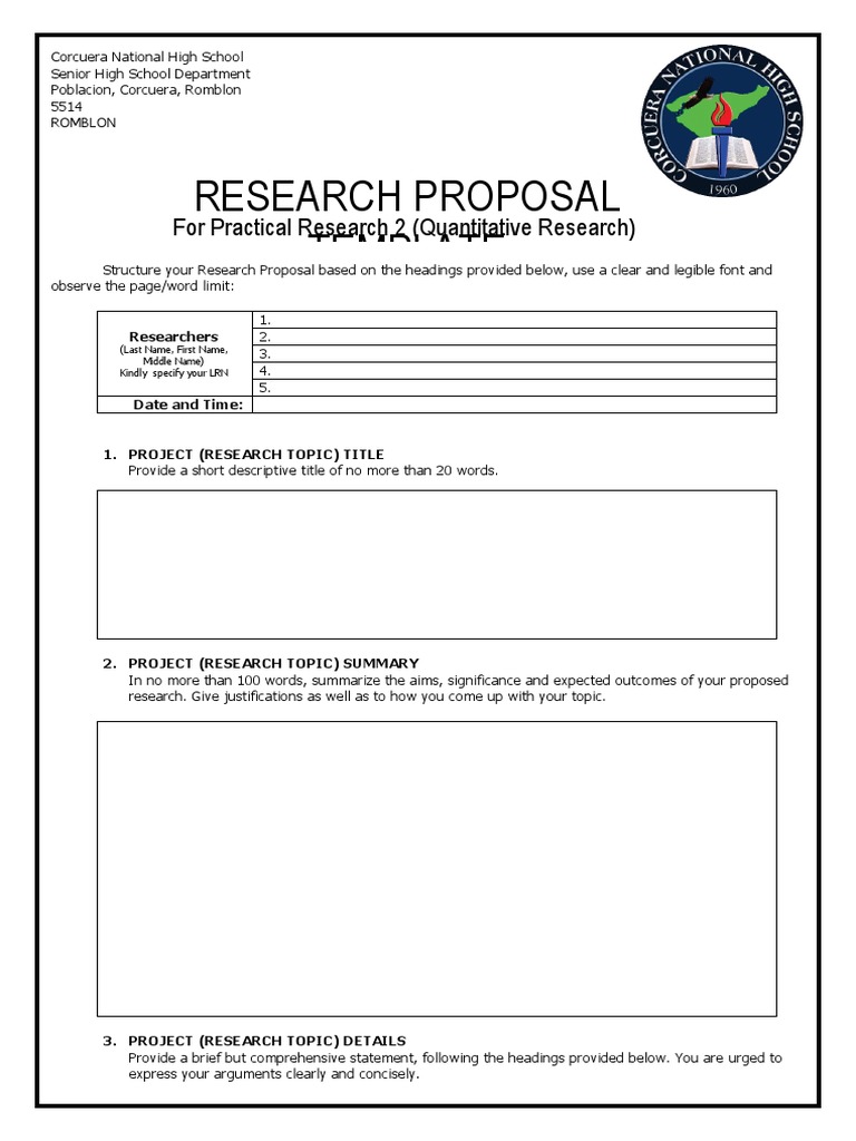Research Proposal Template: For Practical Research 2 (Quantitative ...