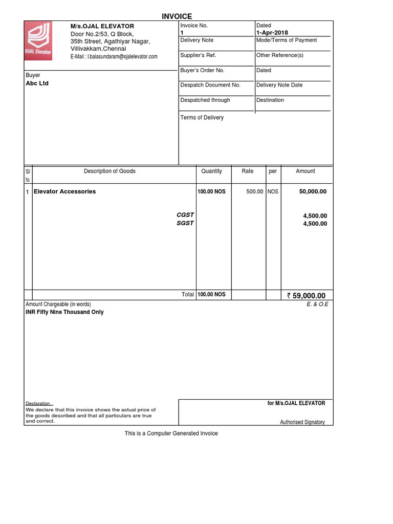 Invoice: Door No.2/53, Q Block, 35th Street, Agathiyar Nagar ...