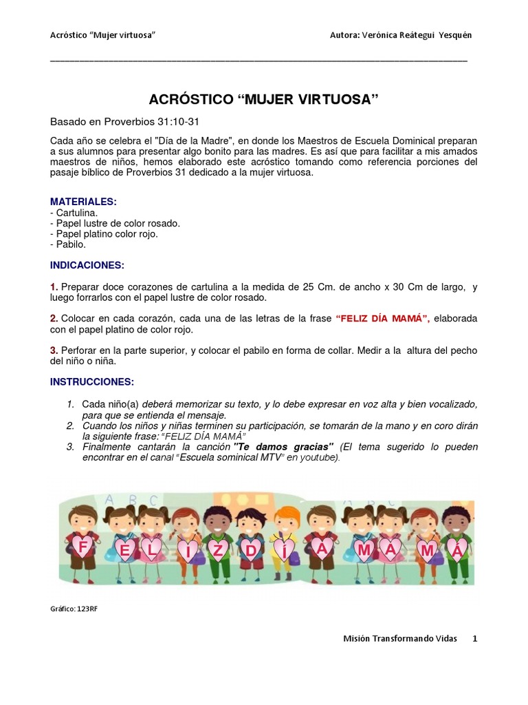 Acróstico “Mujer Virtuosa”: Basado en Proverbios 31:10-31