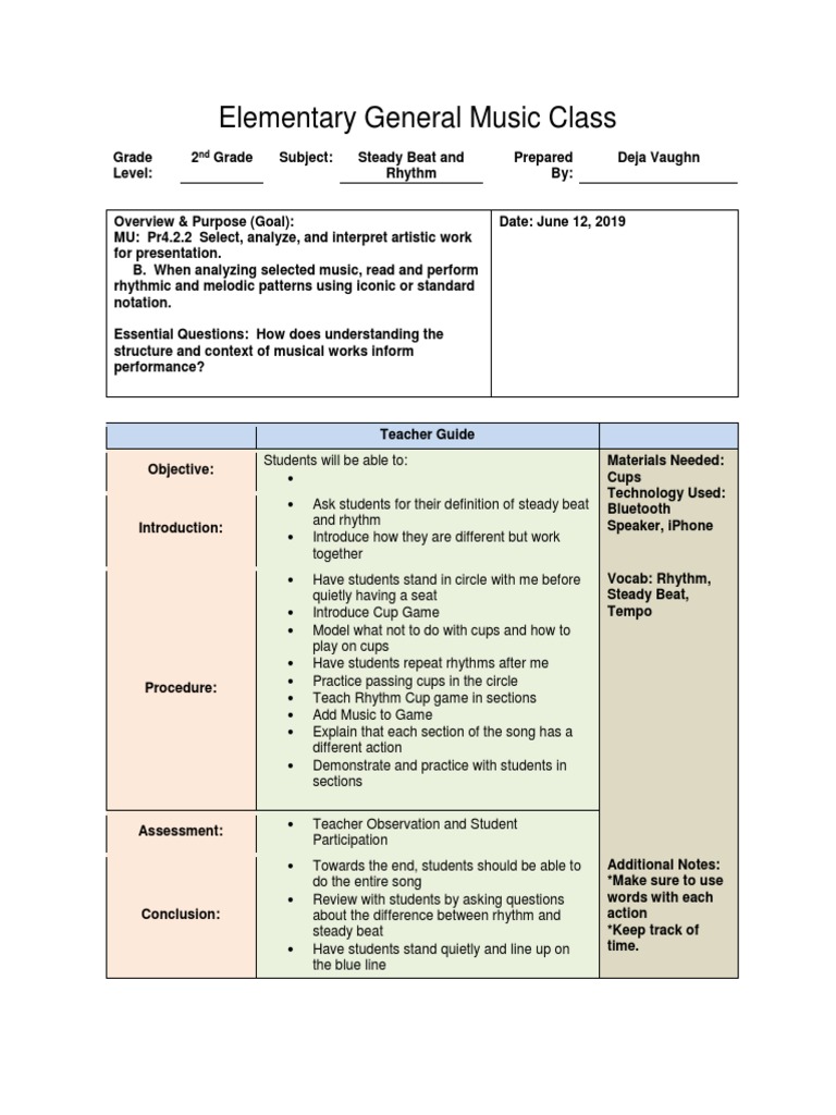 Lesson Plan For April 29th | PDF | Rhythm | Lesson Plan