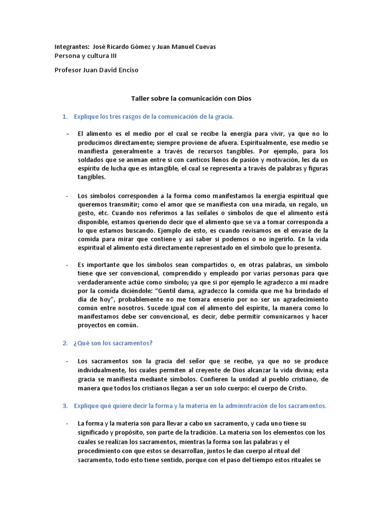 Taller Sobre La Comunicacion Con Dios | PDF | Cristo (título) | Bautistas