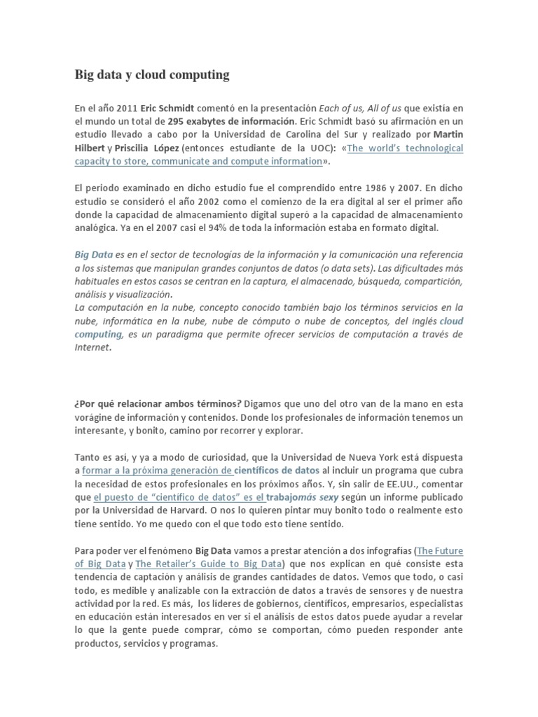 Big Data y Cloud Computing | PDF | Computación en la nube | Big Data