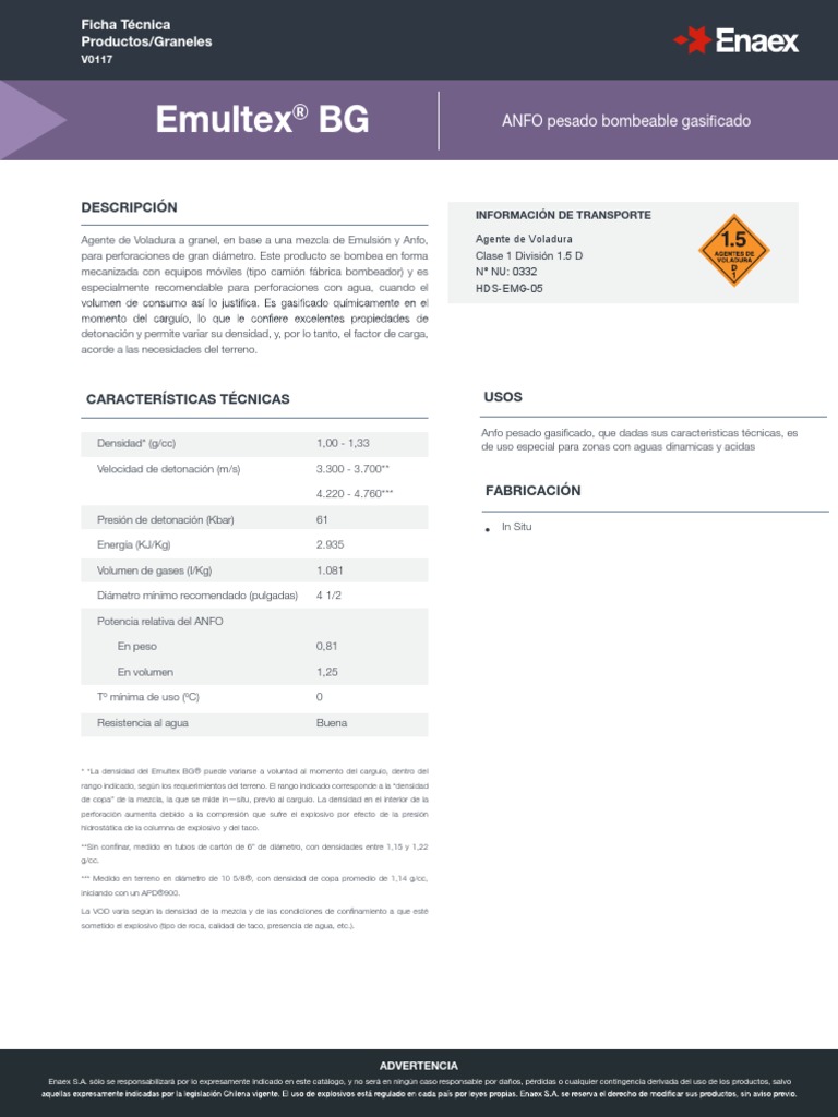Enaex FT Emultex BG | PDF | Densidad | Materiales