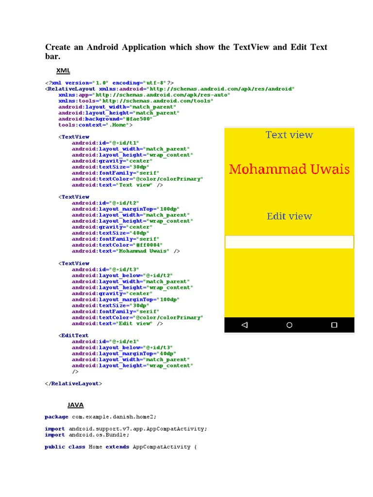 Android TextView and EditText Example | PDF