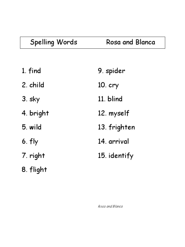 Spelling Words Rosa and Blanca | PDF