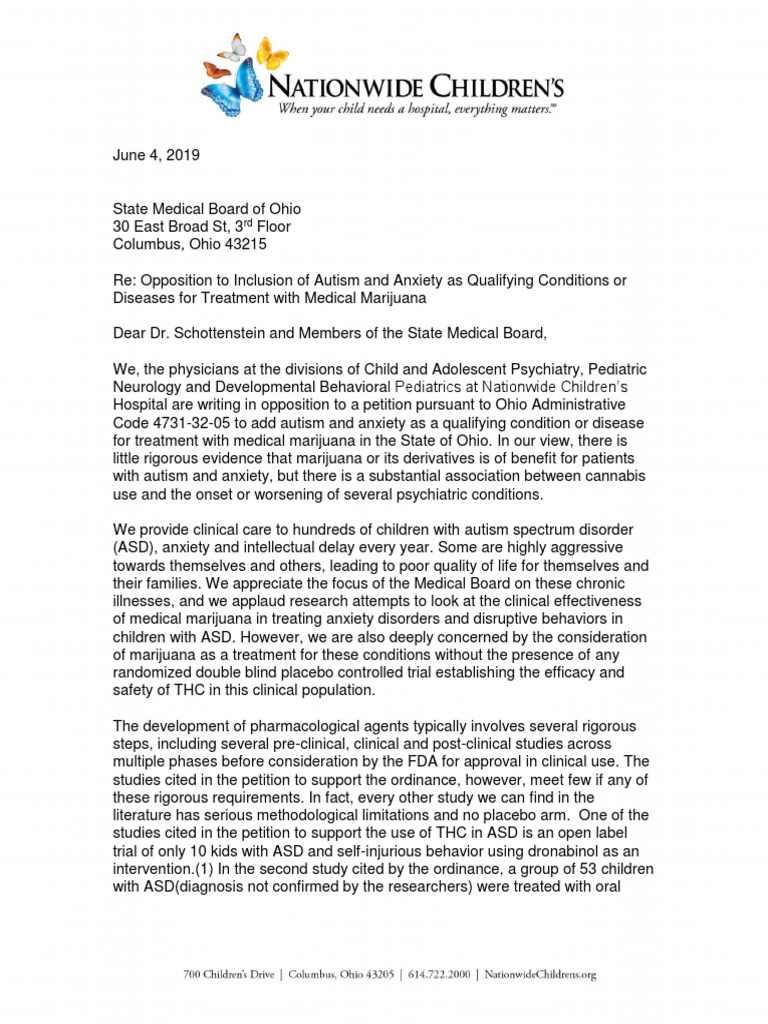 Nationwide Children's Hospital Letter To State Med Board of Ohio 6.7.19 ...