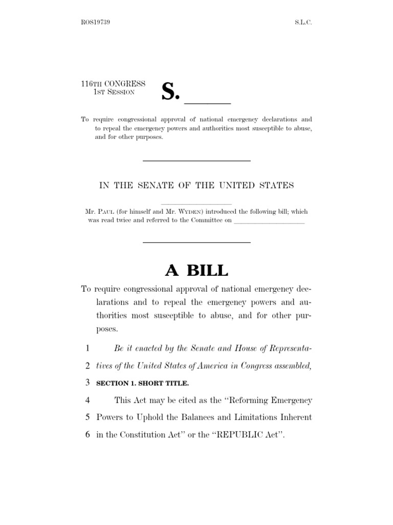 The REPUBLIC Act | PDF | State Of Emergency | United States Congress