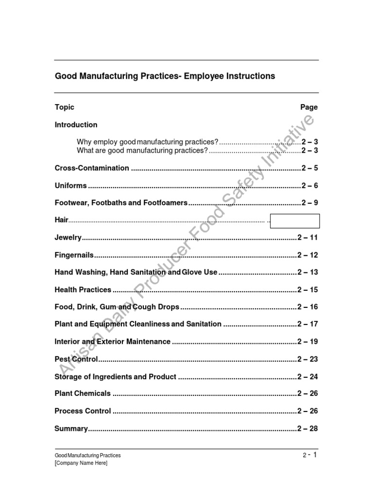 SOP 3 Good Manufacturing Practices Sample of Employee Instructions.wm ...