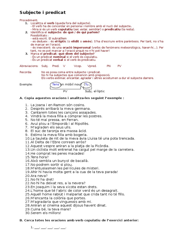 Subjecte I Predicat | PDF