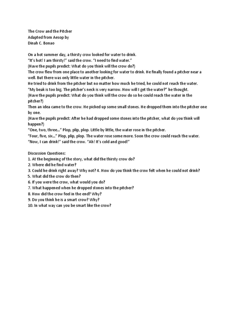 The Crow and The Pitcher | PDF