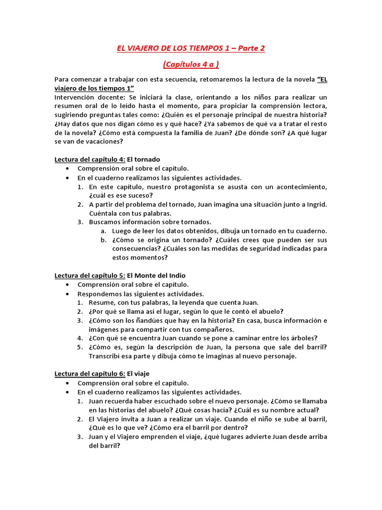 Actividades de Comprensión: El Viajero de los Tiempos | PDF