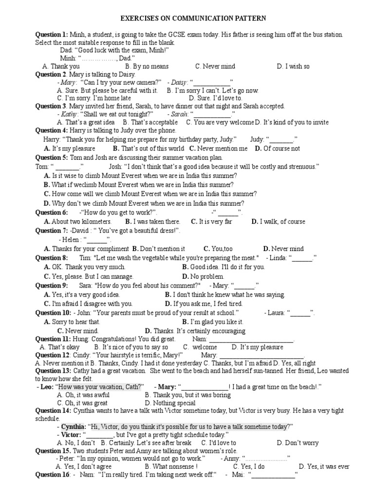 Exercises On Communication Pattern | PDF