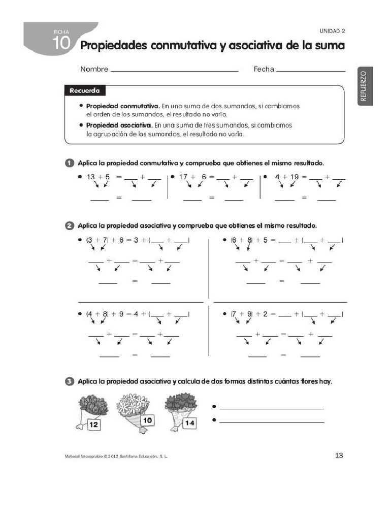 Hojas De Trabajo Sobre Propiedades De La Suma De Matemáticas