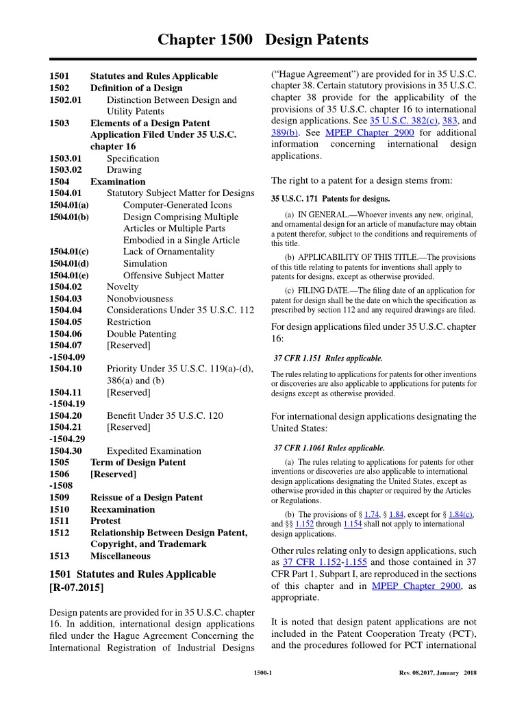 Chapter 1500 Design Patents: 35 U.S.C. 382 (C) 383 389 (B) MPEP Chapter ...