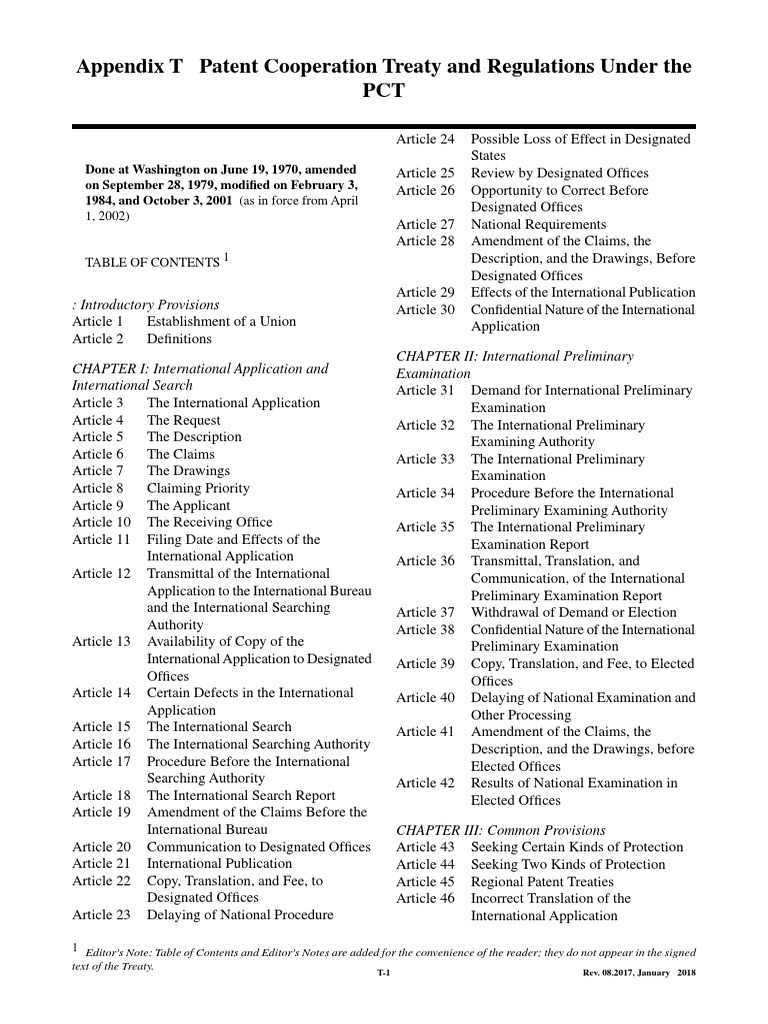 Appendix T Patent Cooperation Treaty and Regulations Under The PCT ...