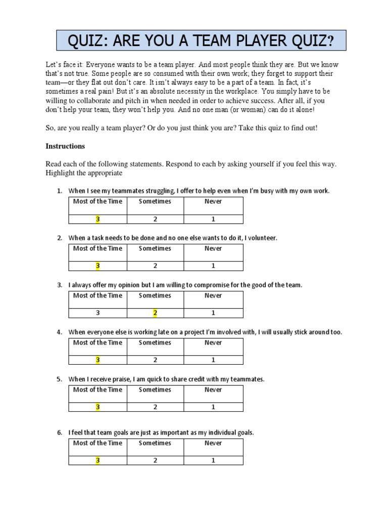 Teamwork Quiz | PDF