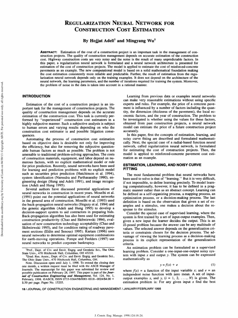 Regularization Neural Network For Construction Cost Estimation by Hoijat Adeli and Mingyang Wu ...