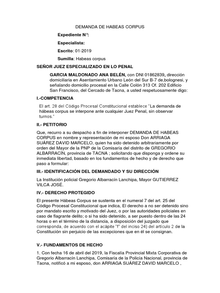DPC Cuestionario | PDF | Habeas corpus | Demanda judicial DPC Cuestionario | PDF | Habeas corpus | Demanda judicial