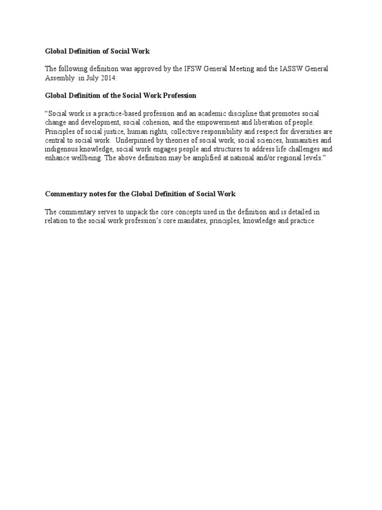 Global Definition of Social Work | PDF