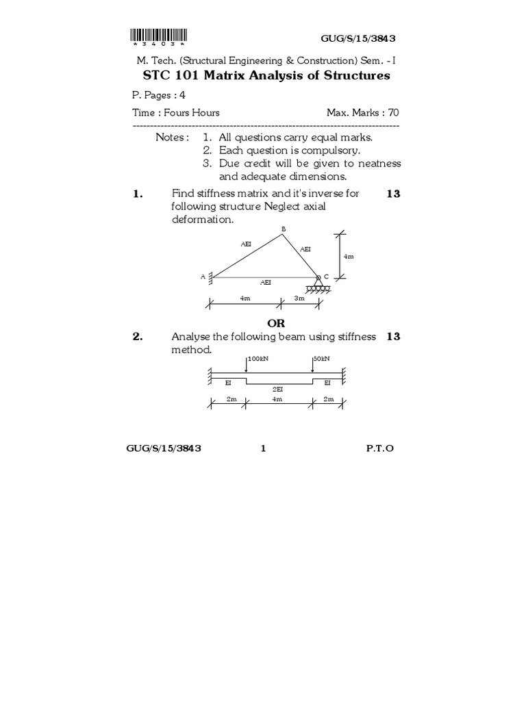 STC 101 Matrix Analysis of Structures | PDF | Stiffness | Civil Engineering