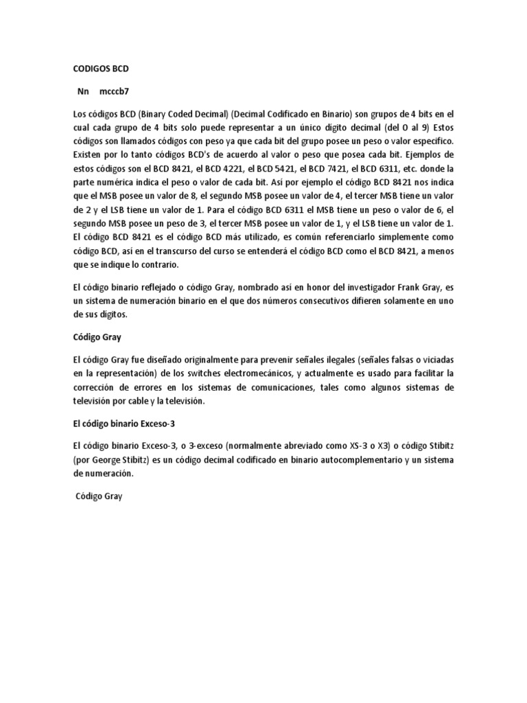 Codigos Bcd Pdf Decimal Codificado En Binario Poco