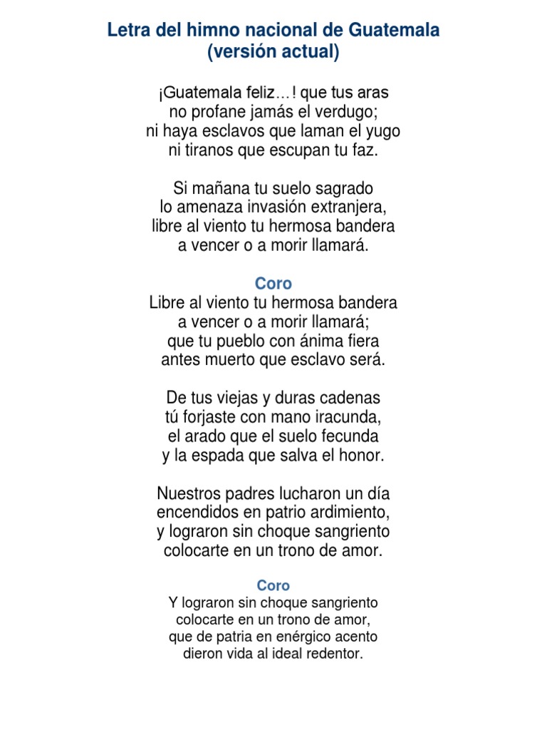 Letra Del Himno Nacional de Guatemala | PDF