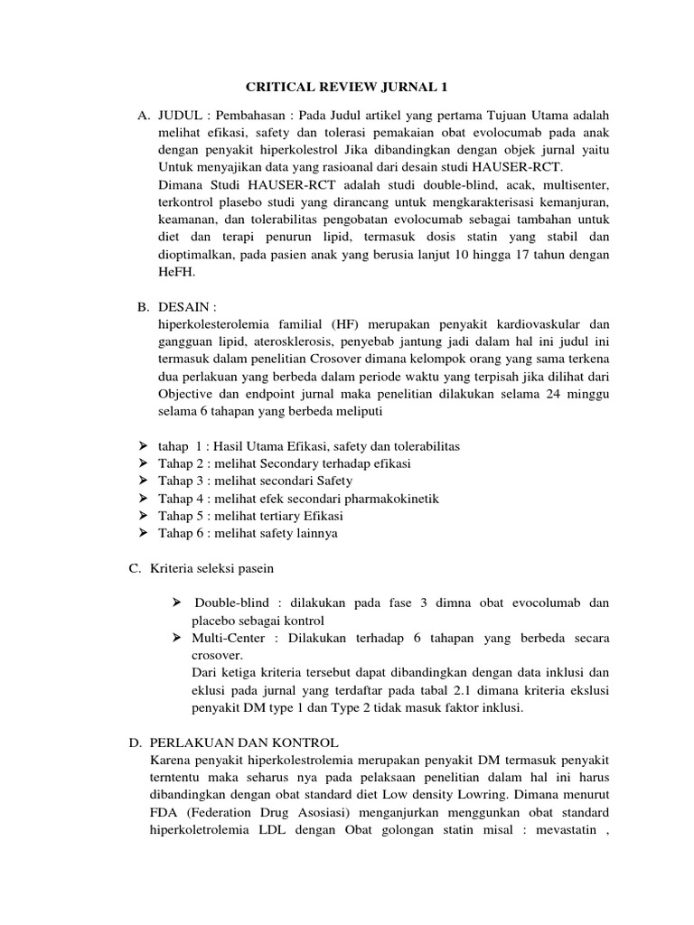 Critical Review Jurnal Evolocumab Hauser RCT | PDF