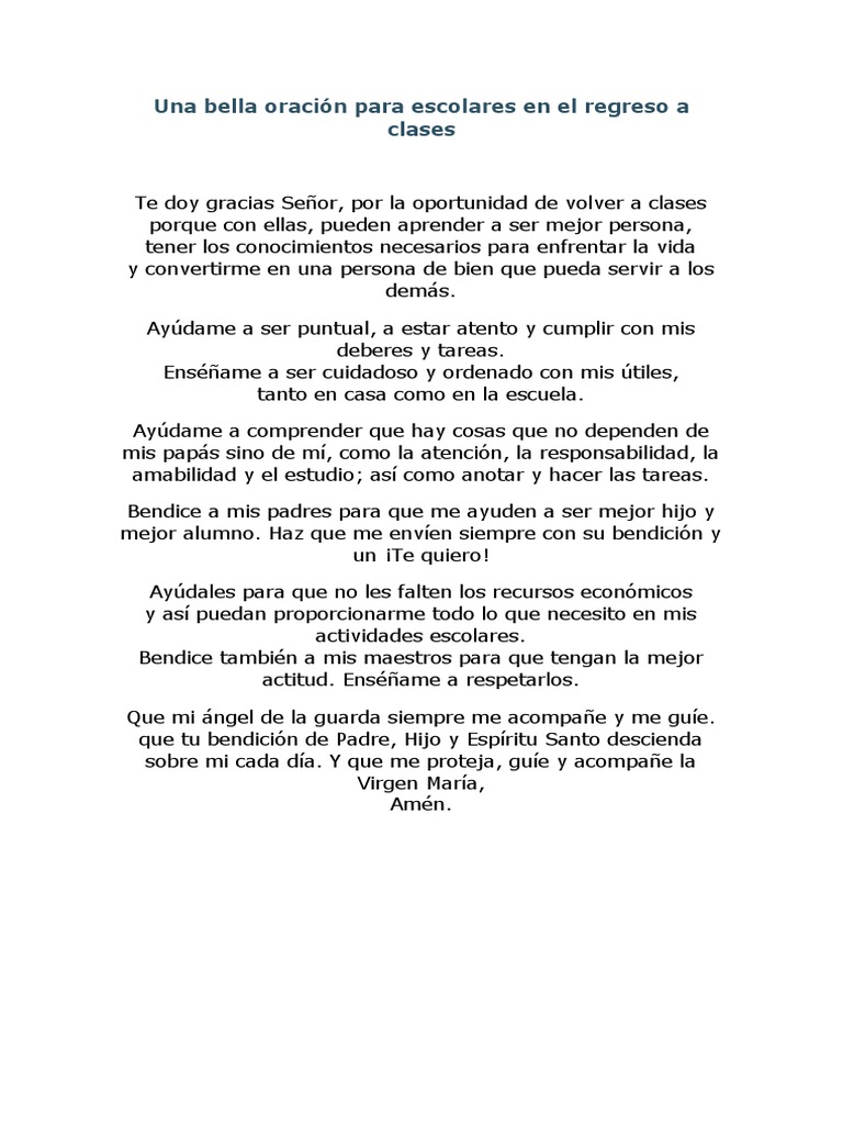 Oración para el Regreso a Clases | PDF