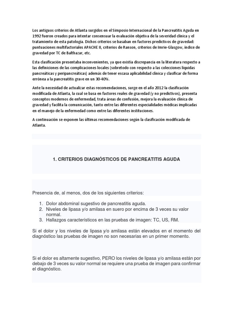 Criterios de clasificación de la pancreatitis aguda según la modificada ...
