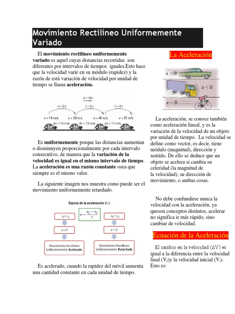 Movimiento Rectilíneo Uniformemente Variado | PDF | Aceleración | Velocidad
