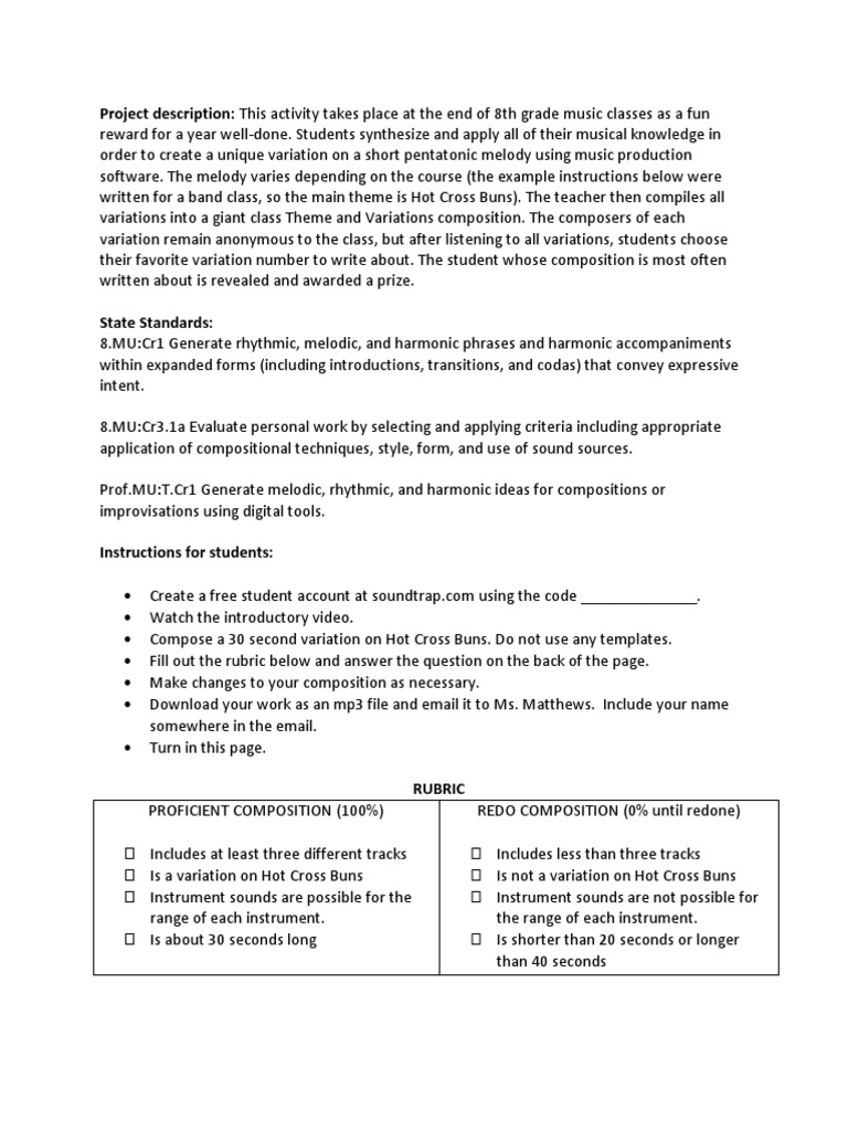 Project Description: This Activity Takes Place at The End of 8th Grade ...