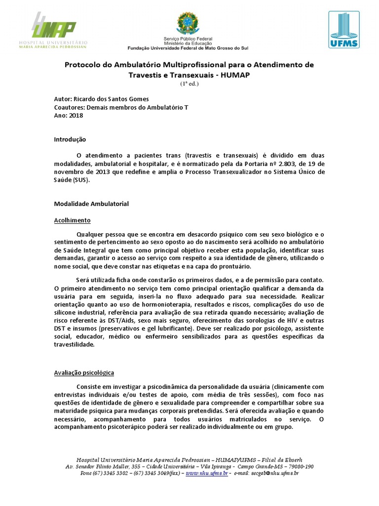 Protocolo de Atendimento Trans no HUMAP | PDF | Transexual | Relação sexual