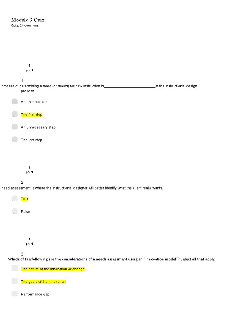 Module 3 Quiz | PDF | Instructional Design | Learning