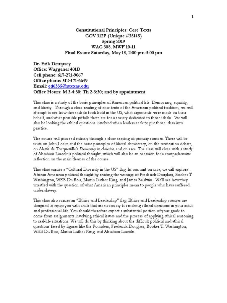 Gov Syllabus 2018-19 UT Austin | PDF | Quiz | The Federalist Papers