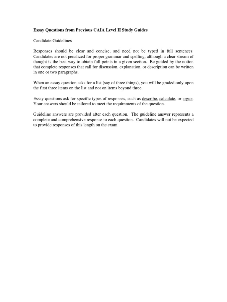 CAIA Level II Essay Questions Guide | PDF | Asset Allocation | Modern ...