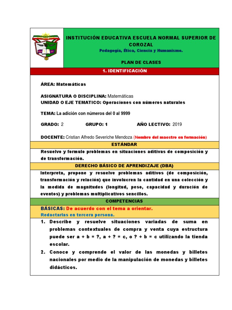 Plan de Clases Modelo-Matemáticas | Descargar gratis PDF | Vida | Aprendizaje