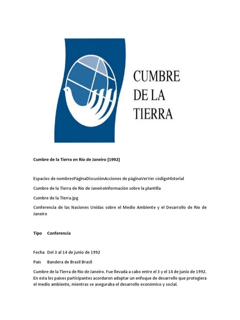 Cumbre de La Tierra en Río de Janeiro | PDF | Desarrollo sostenible ...