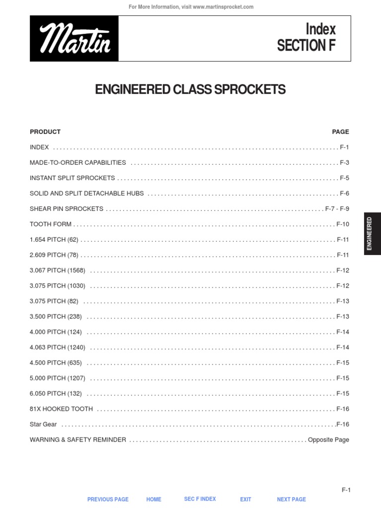 Index Section F: Engineered Class Sprockets | PDF | Mechanical ...